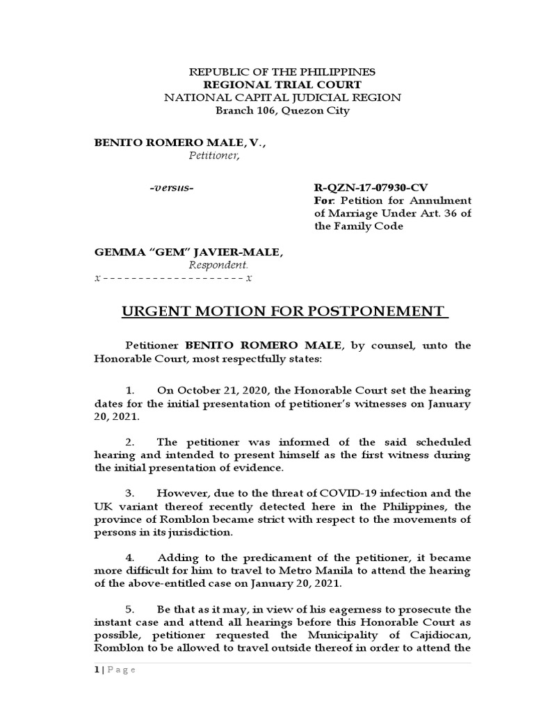 Motion To Reset - Male | PDF | Separation Of Powers | Government Institutions