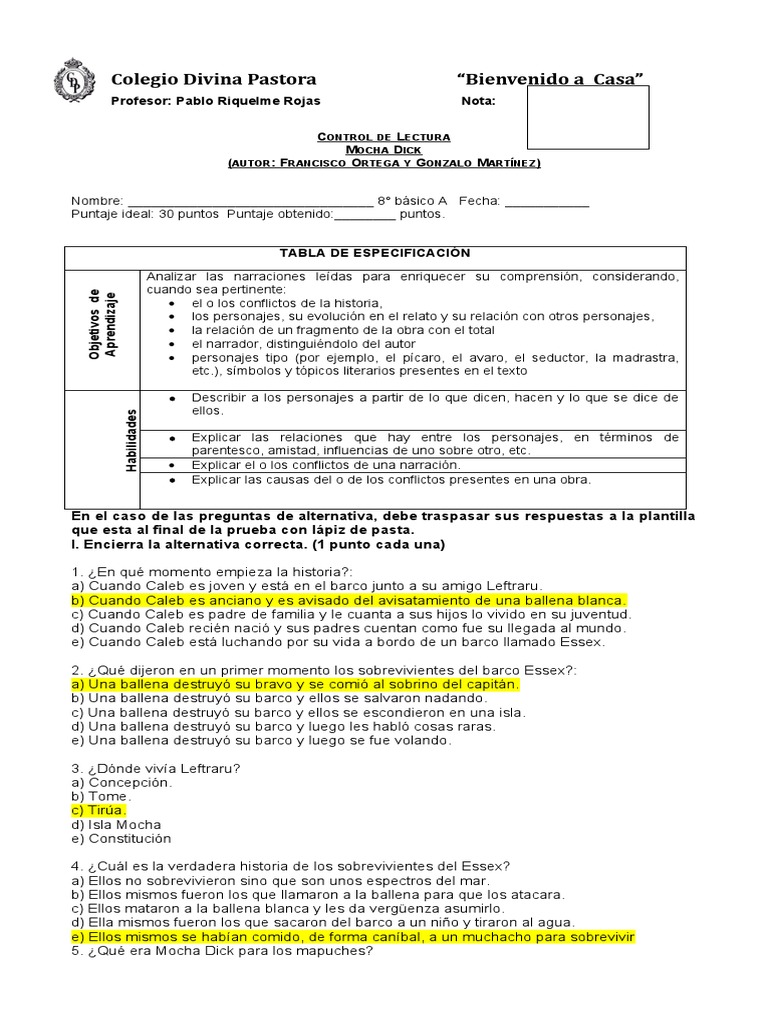 Prueba Mocha Dick | PDF | Narrativa