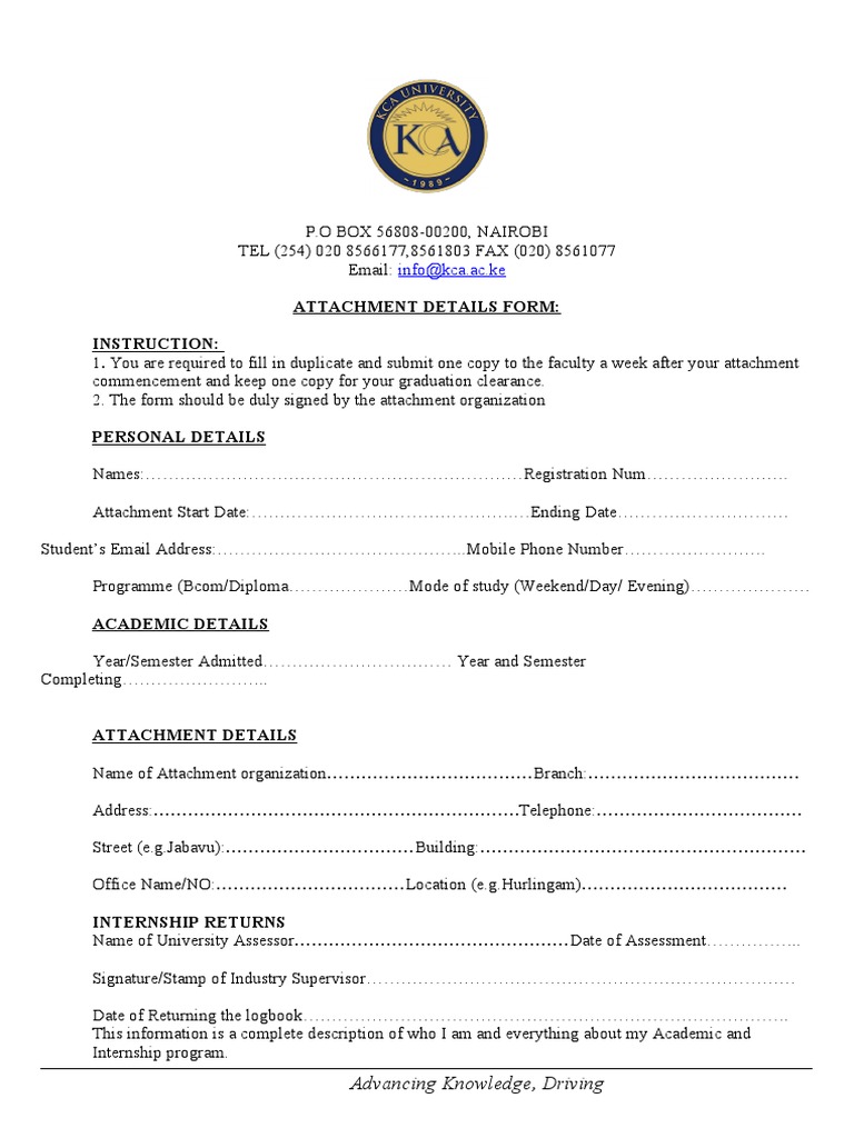 Student attachment details form | PDF