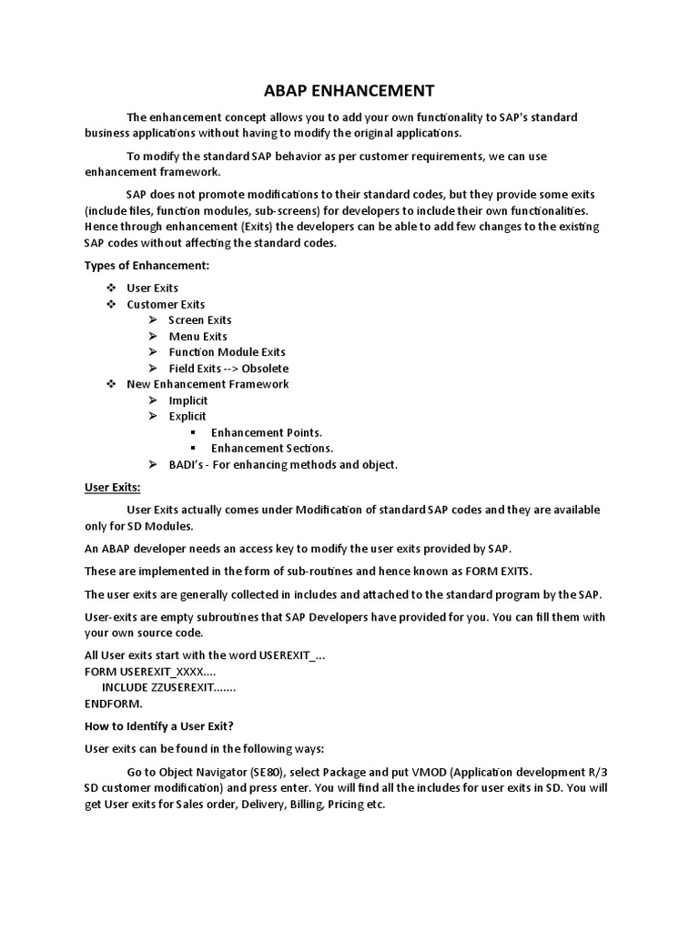 Abap Enhancement | PDF | Subroutine | Menu (Computing)