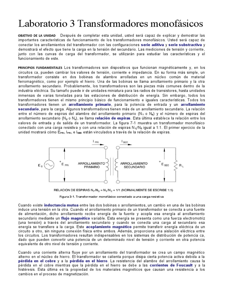 Laboratorio 3 Transformadores Monofásicos Pdf Transformador