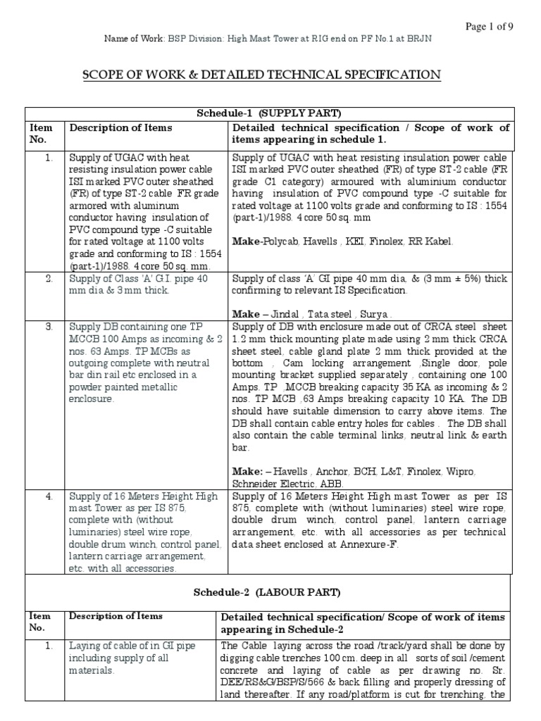 Scope of Work & Detailed Technical Specification | PDF | Insulator ...