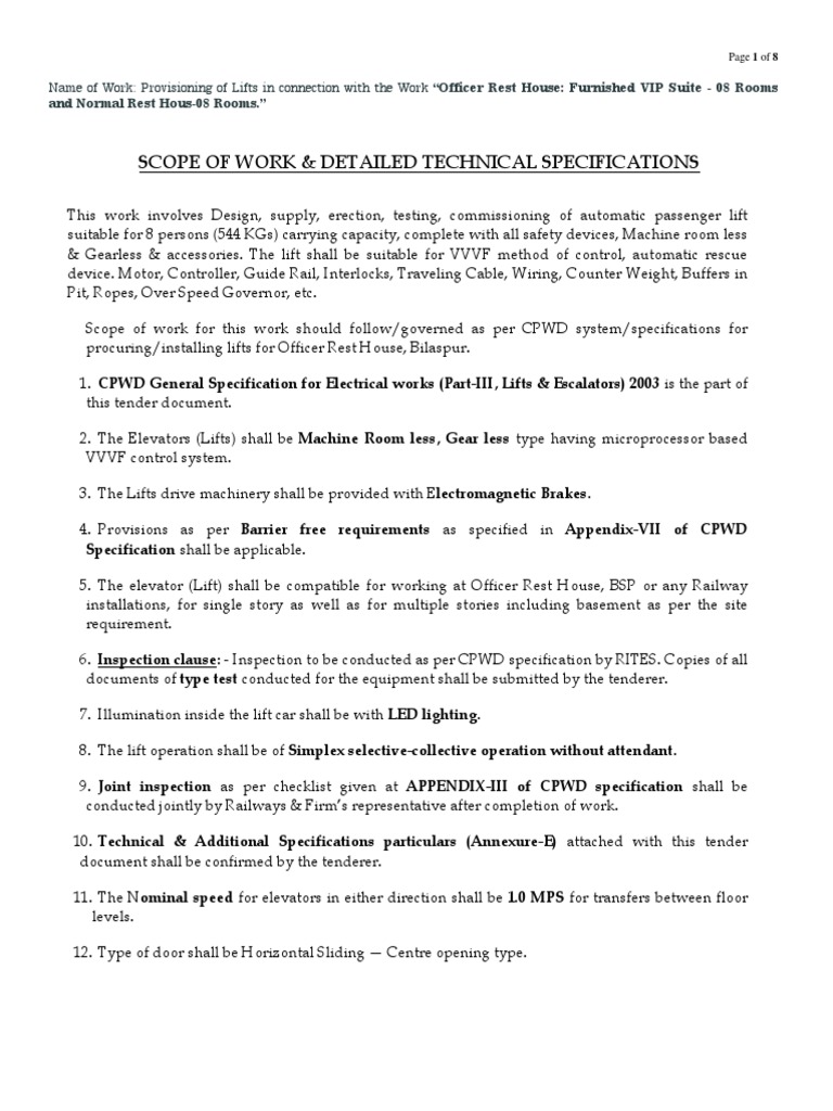 Scope of Work & Detailed Technical Specifications: and Normal Rest Hous ...