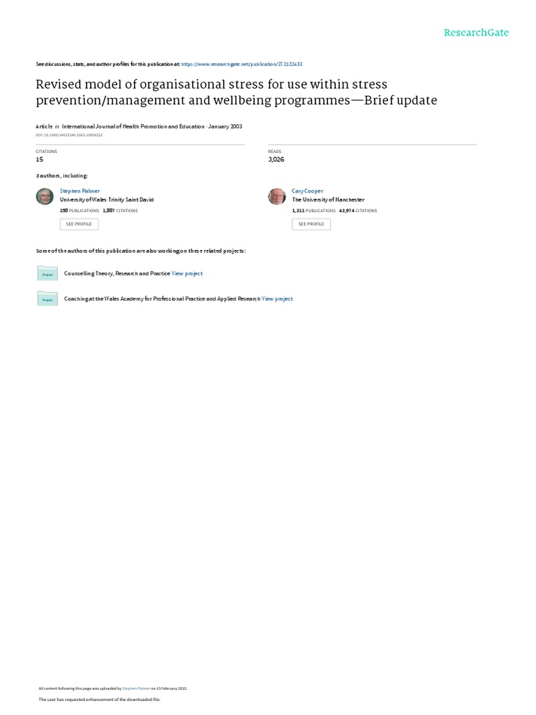Revised Model of Organisational Stress For Use Within Stress Prevention ...