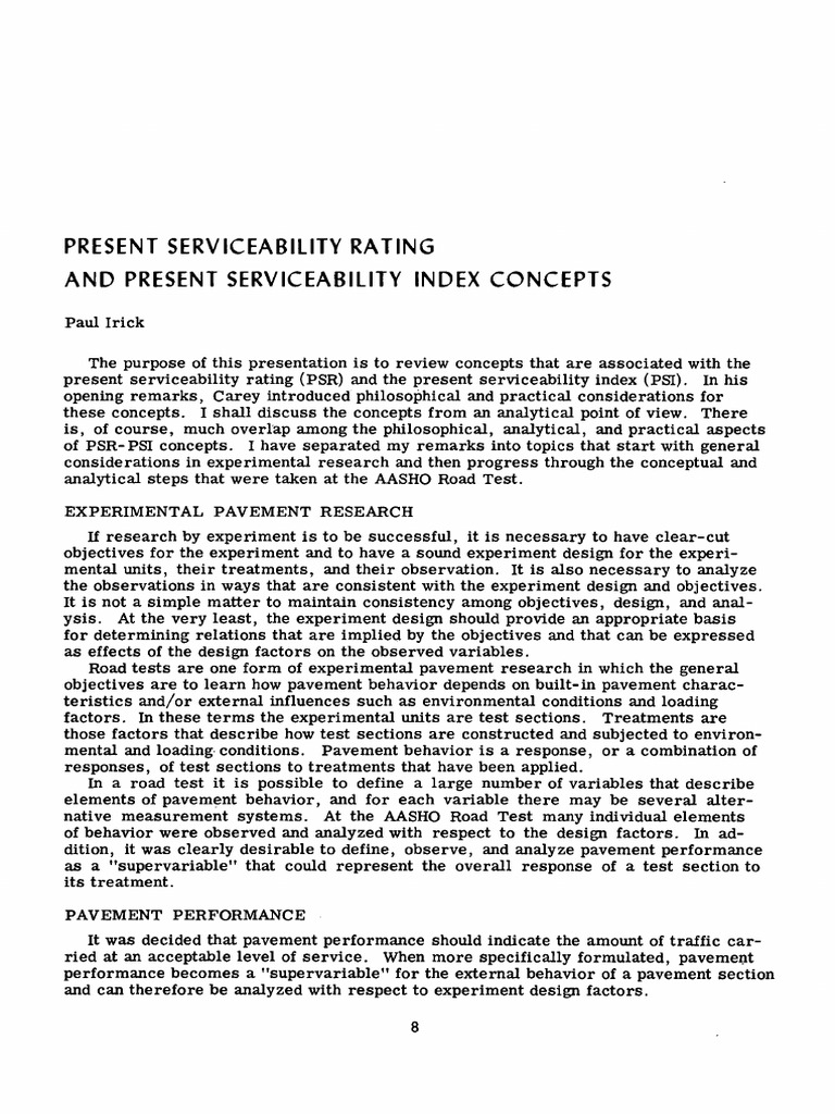 Present Serviceability Rating and Present Serviceability Index Concepts | PDF | Experiment ...