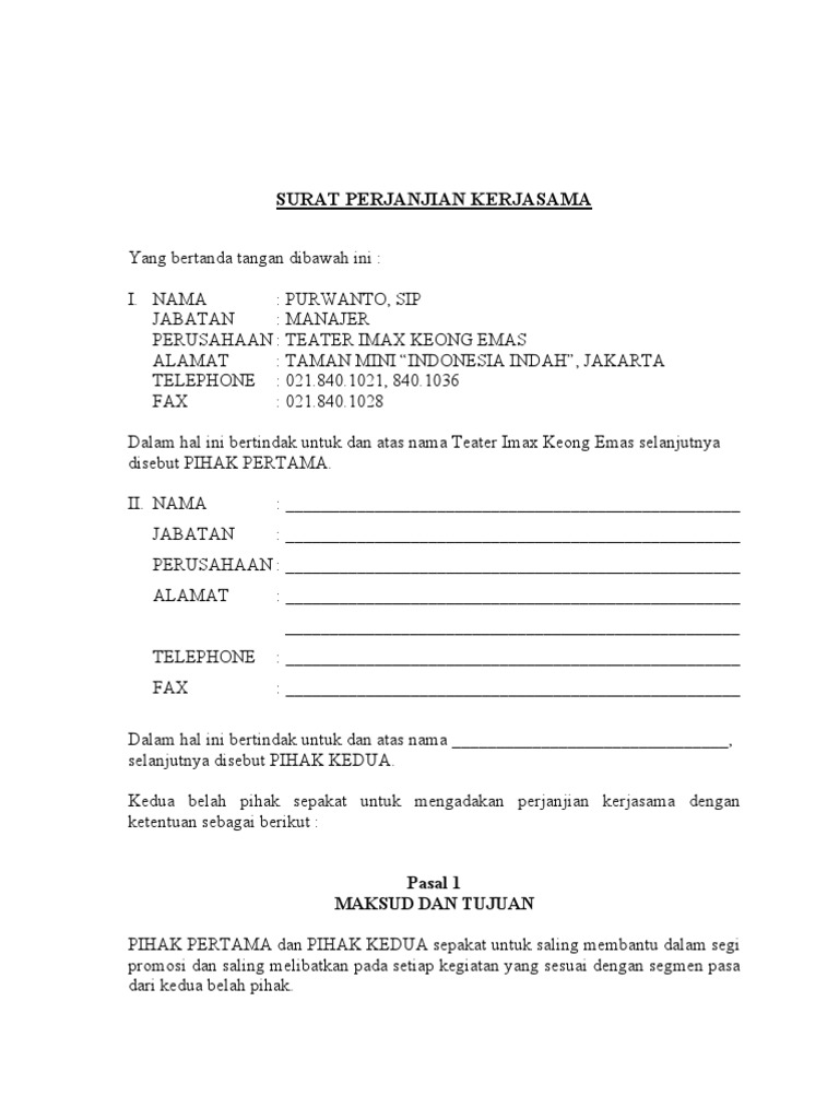 Contoh Surat Kontrak - Kerjasama | PDF