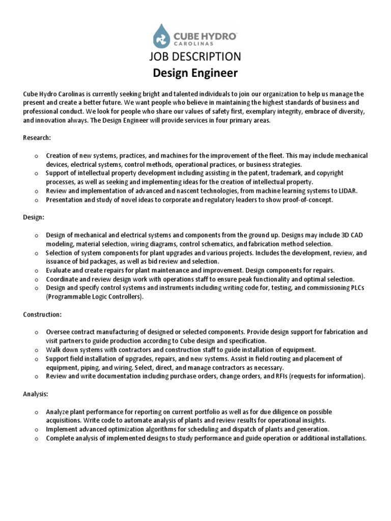 Design Engineer: Job Description | PDF | Programmable Logic Controller | Design