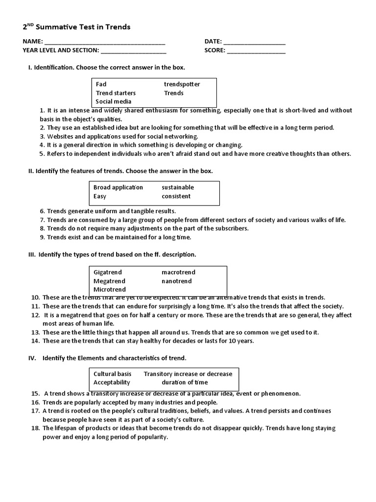 2nd Summative Test in Trends | PDF | Society | Human Nature