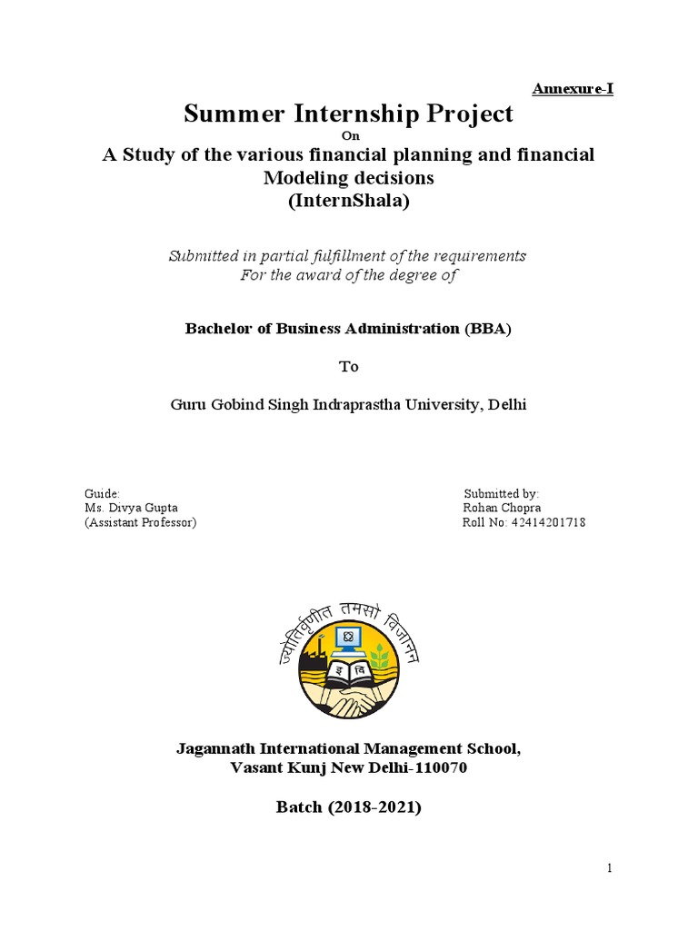 BBA Internship Project | PDF | Net Present Value | Valuation (Finance)