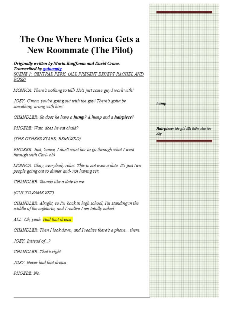 01.the One Where Monica Gets A New Roommate - Ok | PDF | Friends