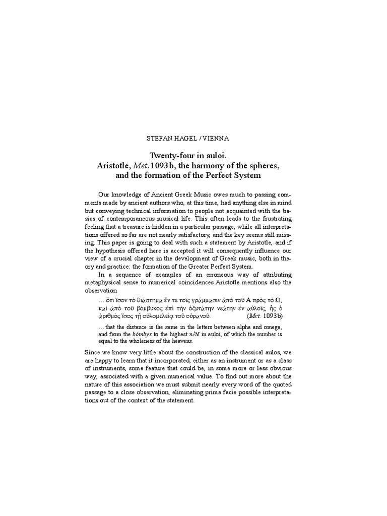 Twenty Four in Auloi Aristotle Met 1093b | PDF | Interval (Music ...