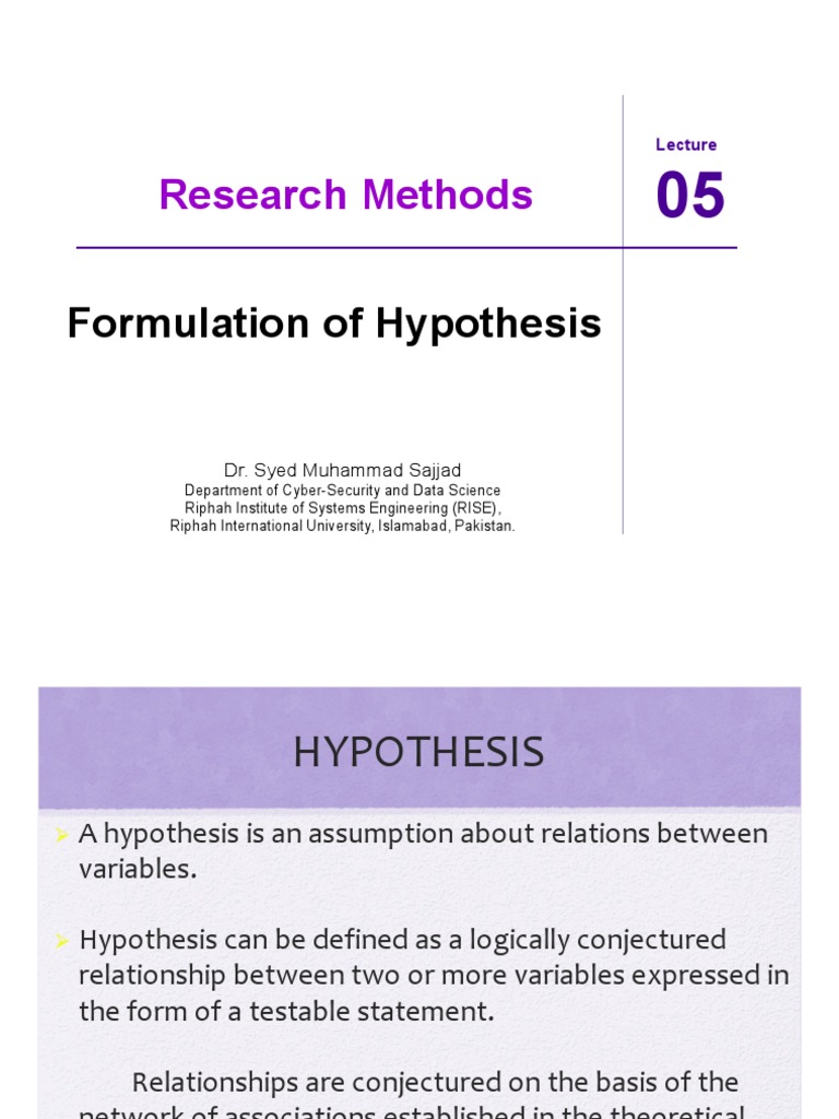 05 - Formulation of Hypothesis | PDF | Hypothesis | Dependent And Independent Variables
