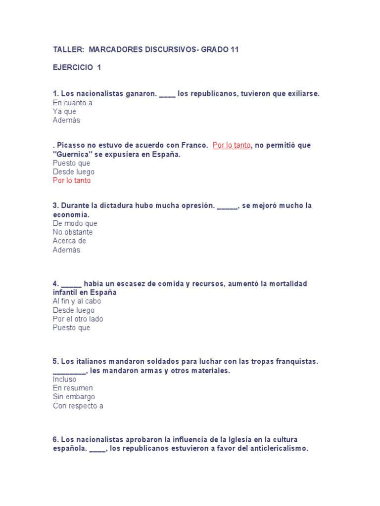 Ejercicios de Marcadores Discursivos | PDF | España | Agitación