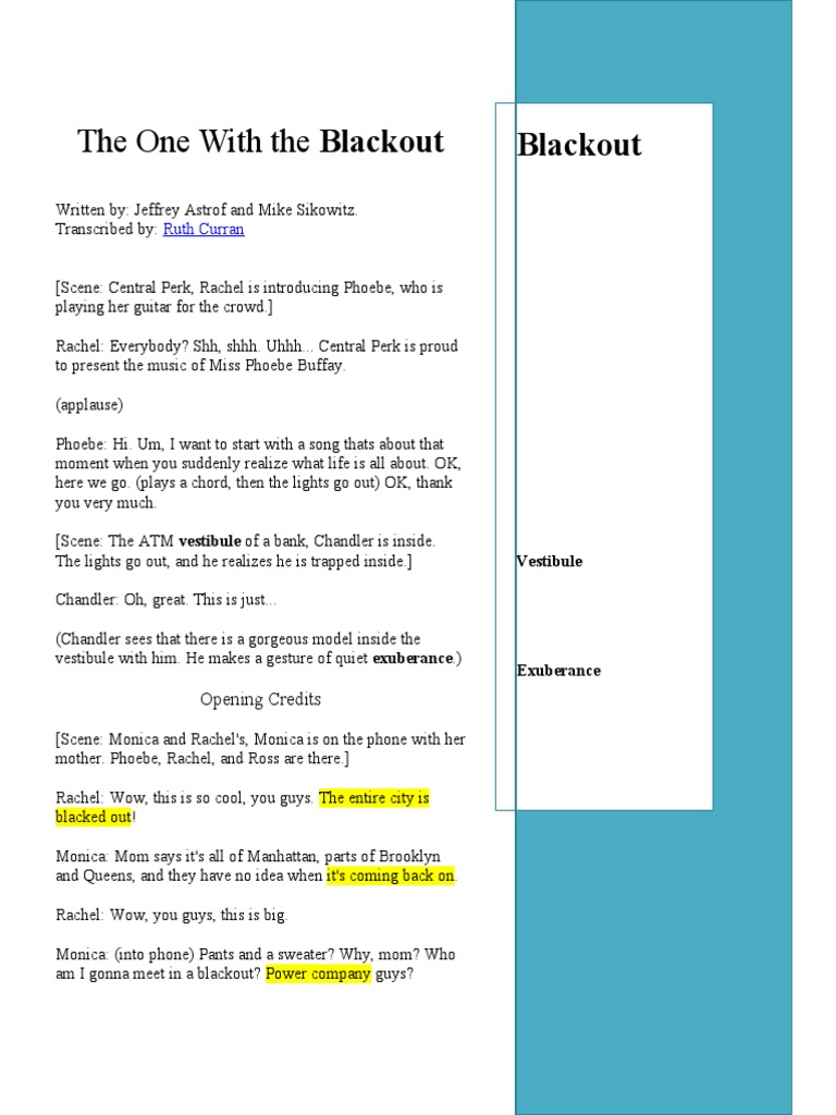 07.the One With The Blackout | PDF | Fictional American People