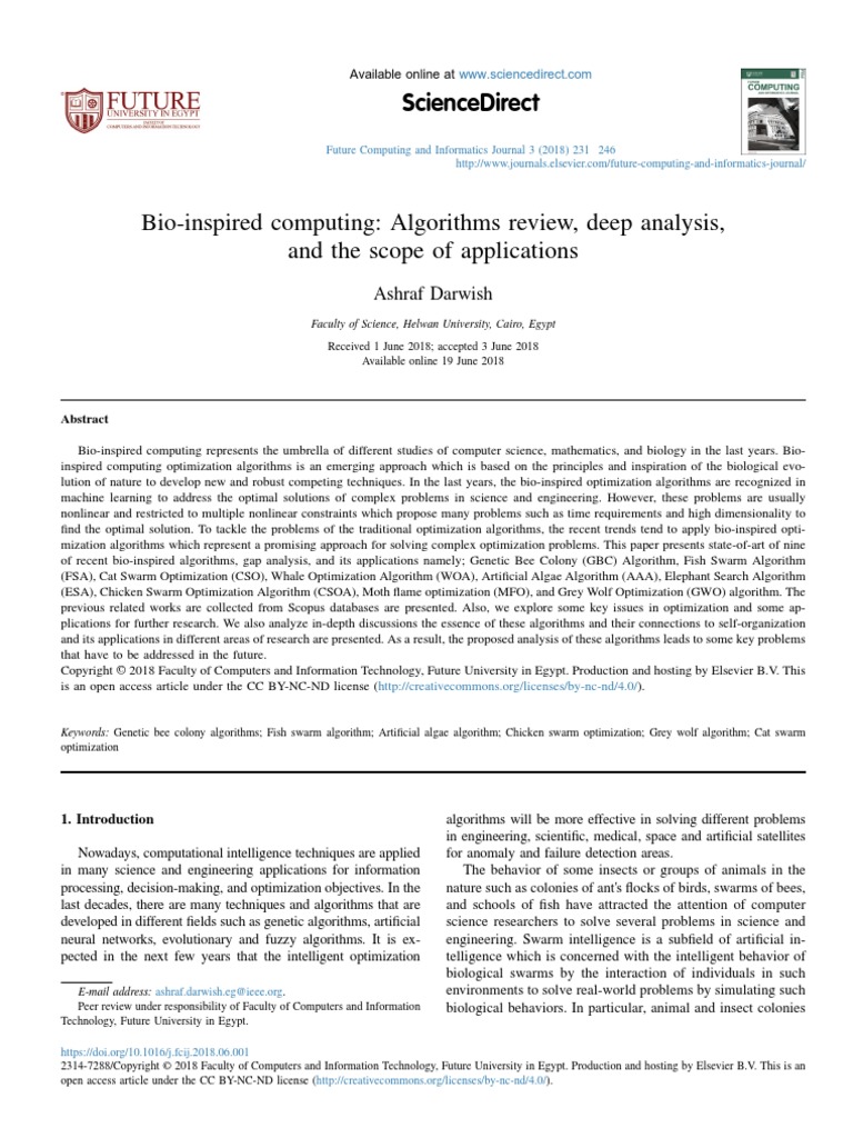 Bio Inspired Computing Algorithms Review Deep Analysis And The Scope Of Applications Pdf