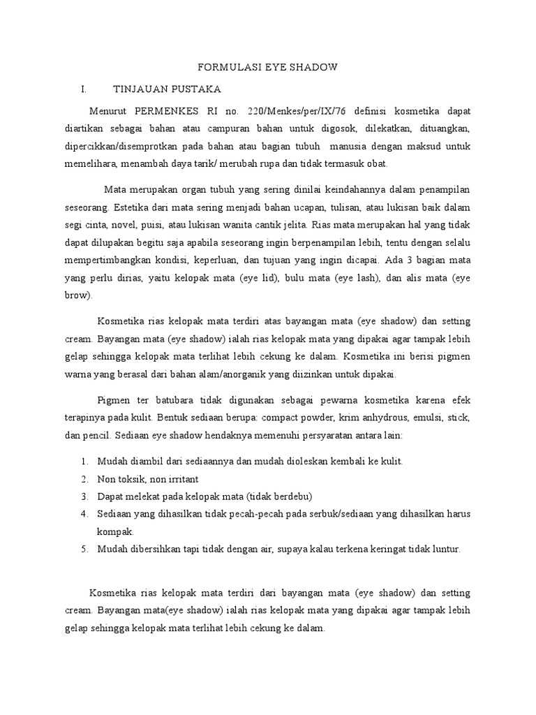 Formulasi dan Evaluasi Eye Shadow | PDF