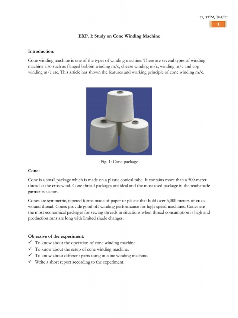 EXP1-Study On Cone Winding Machine | PDF