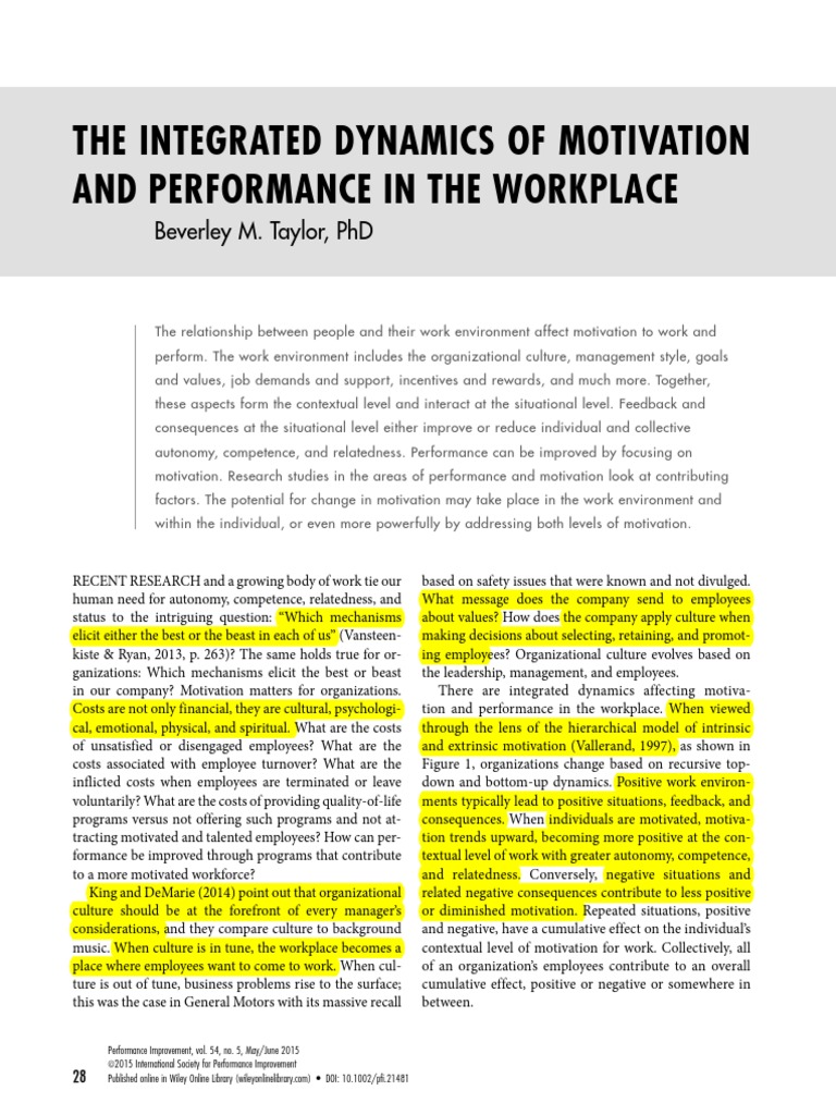 1 Integrated Dynamics of Motivation and Performance | PDF | Motivation ...