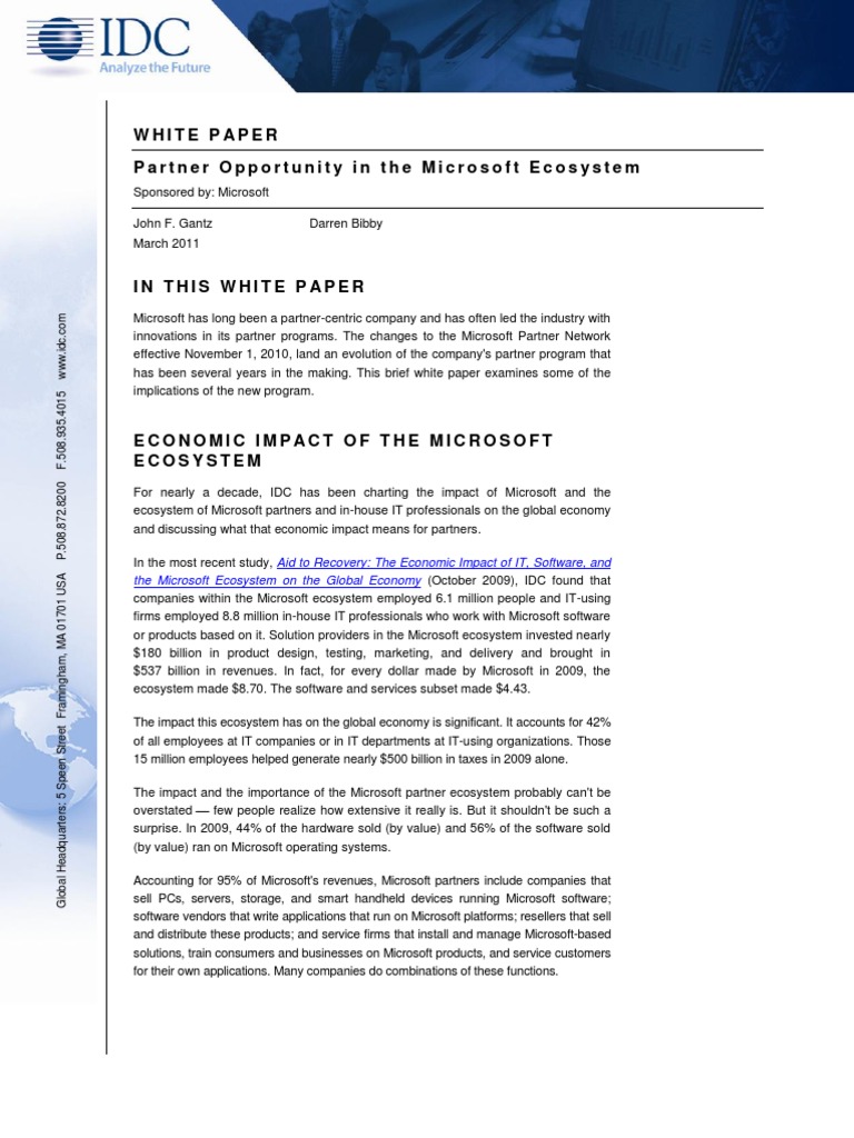 IDC and Microsoft White Paper 2011 | PDF | Cloud Computing | Microsoft
