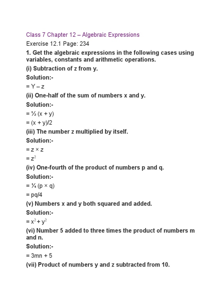 Class 7 Chapter 12 Ncert | PDF | Numbers | Equations