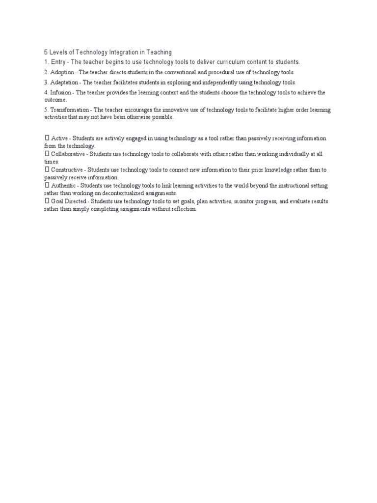 5 Levels of Technology Integration in Teaching | PDF
