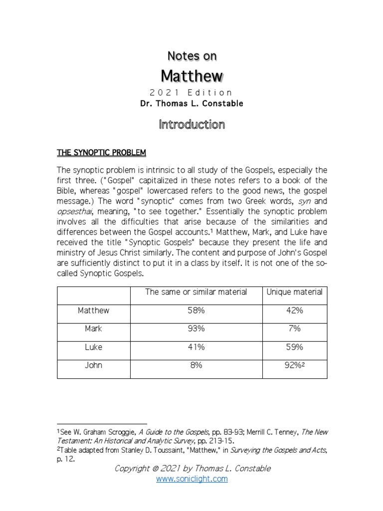 Matthew: Notes On | PDF | Gospel Of Matthew | Gospels