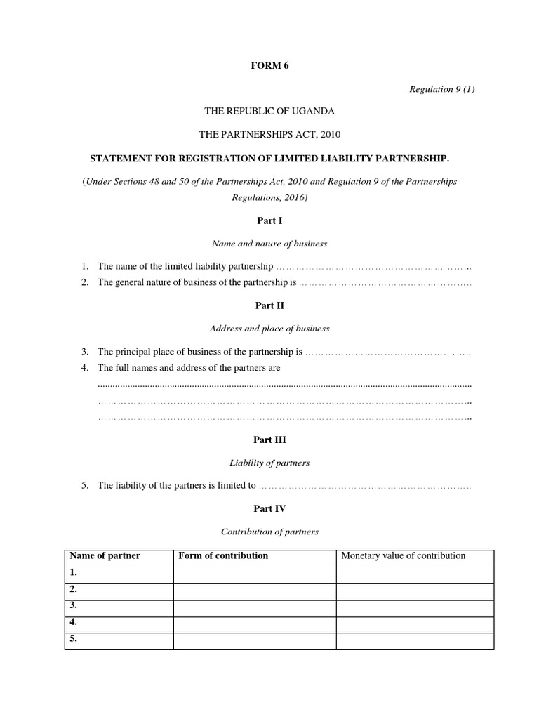 Form 6: Regulation 9 | PDF | Partnership | Private Law
