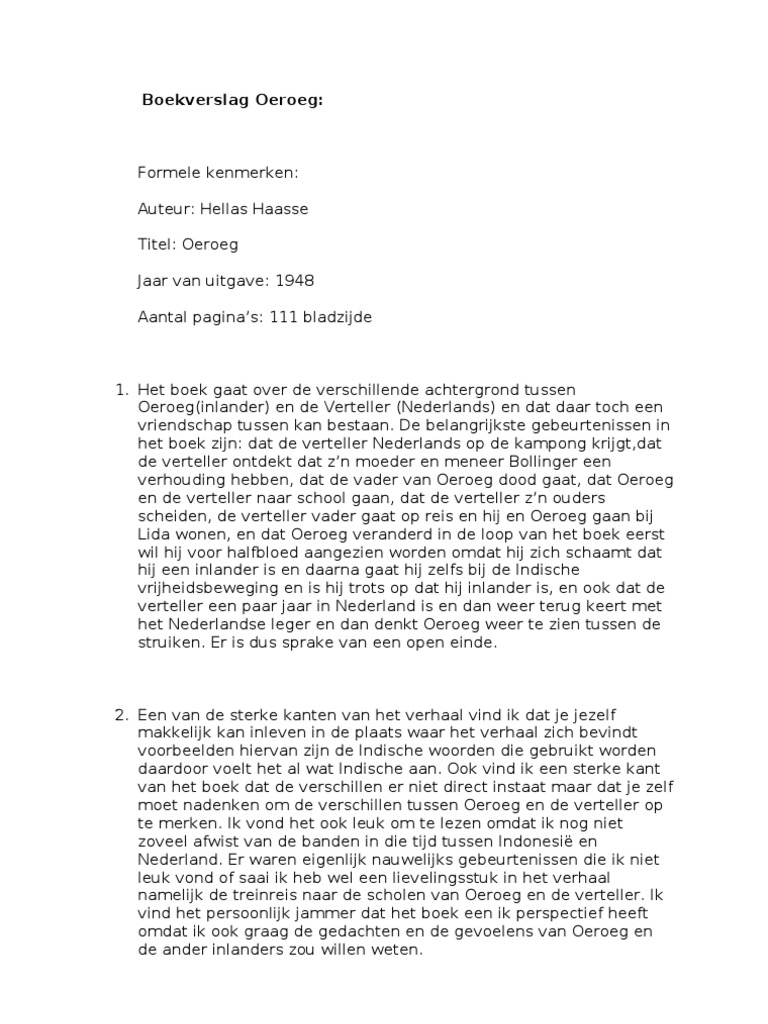 Boekverslag Oeroeg | PDF