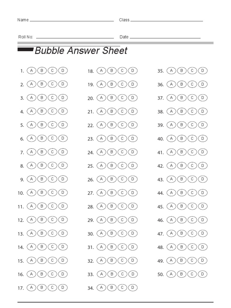 Bubble Answer Sheet: Name Roll No: Class Date | PDF