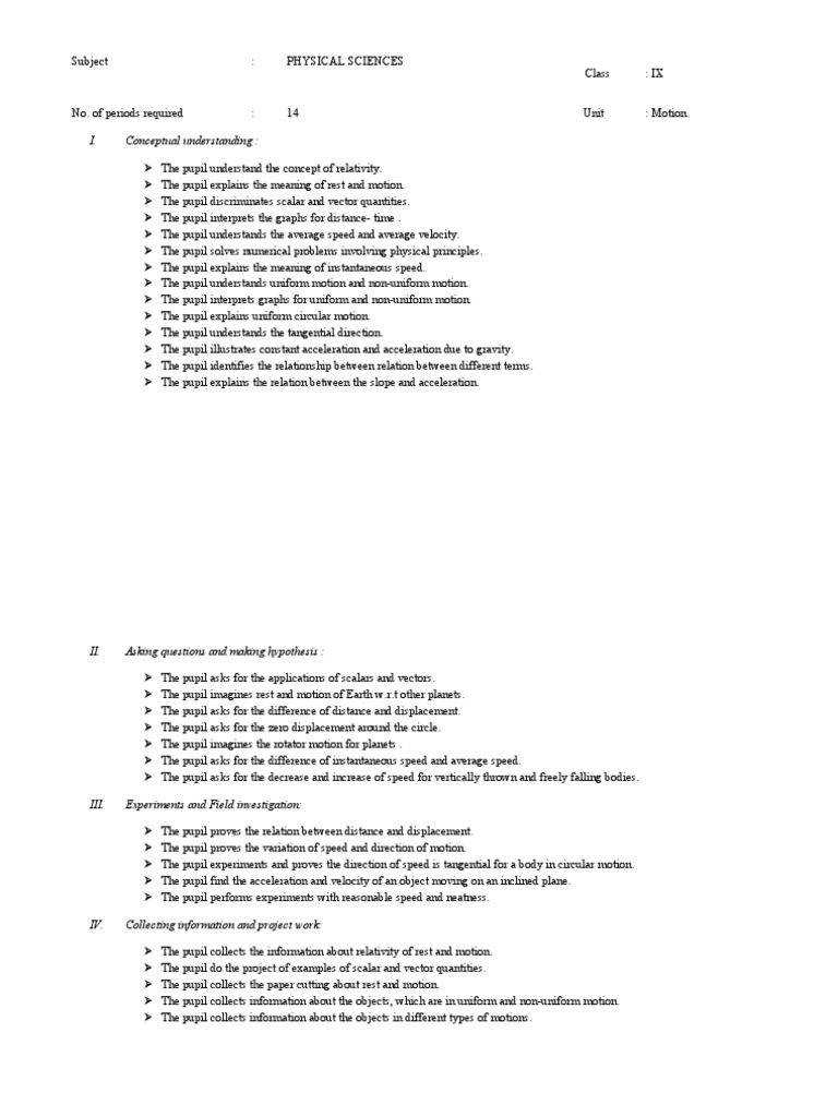 Class IX Lesson Plan | PDF | Velocity | Acceleration