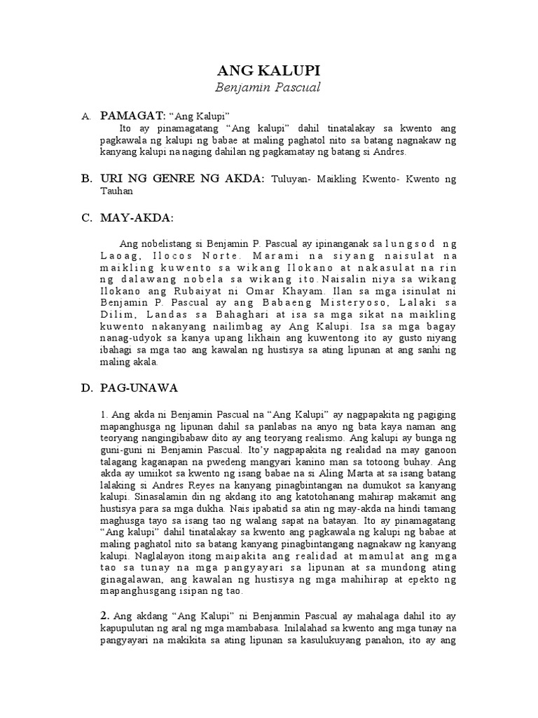 ANG KALUPI Pagsusuri | PDF