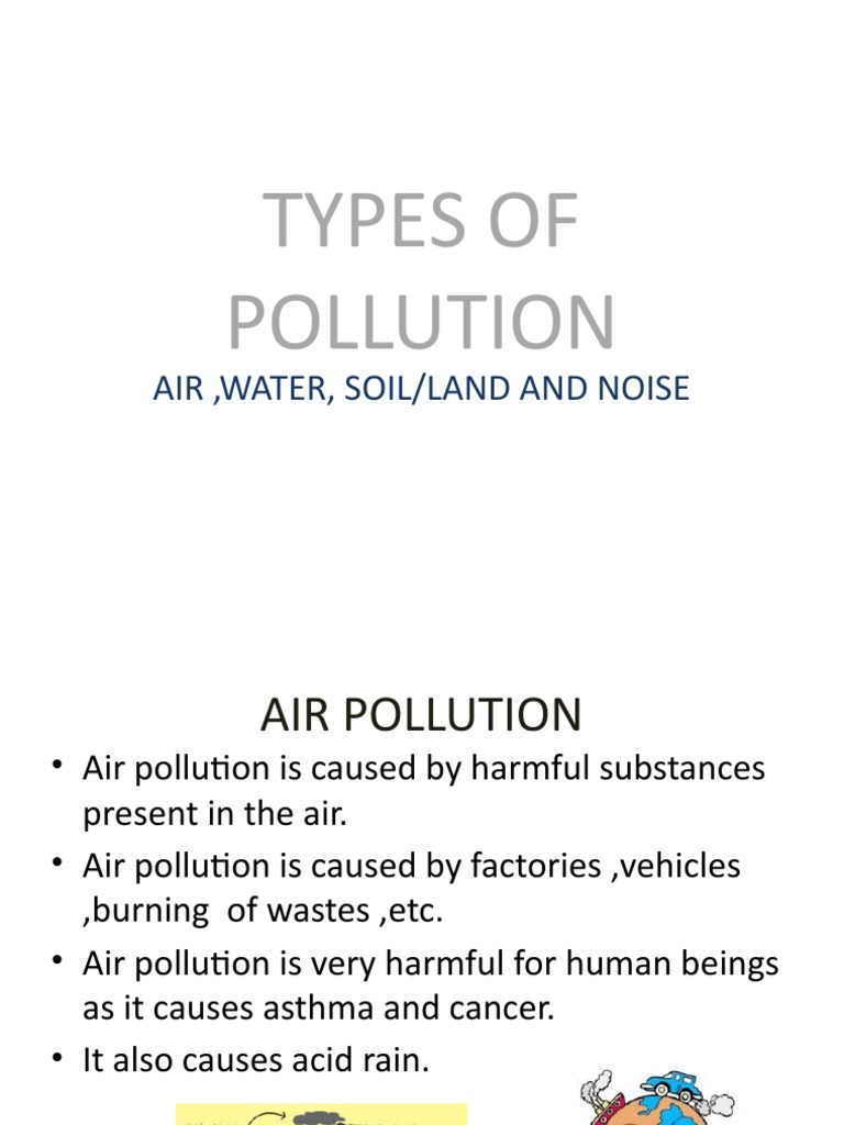 Types of Pollution: Air, Water, Soil/Land and Noise | PDF