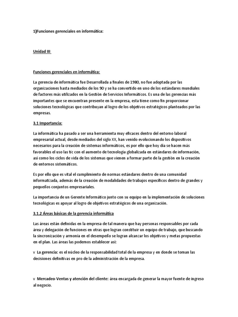 Funciones Clave de la Gerencia Informática | PDF | Empresas | Logística