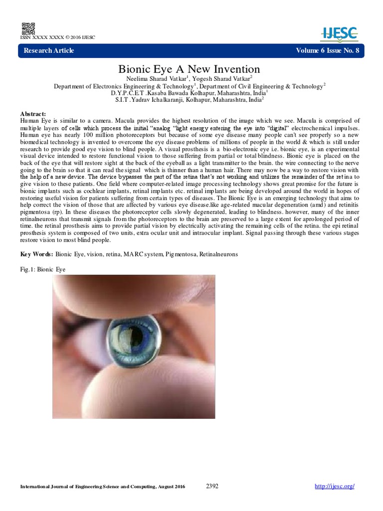 .Bionic Eye A New Invention | PDF | Retina | Visual Perception