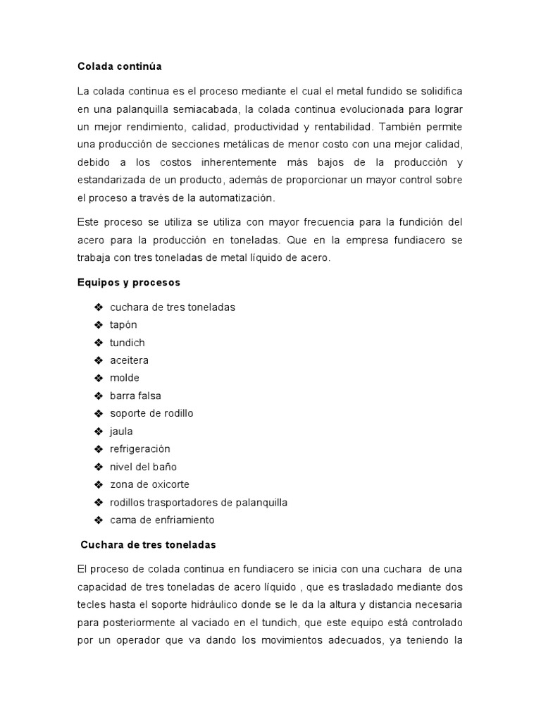 Proceso de Colada Continua de Acero | PDF | Acero | Cobre