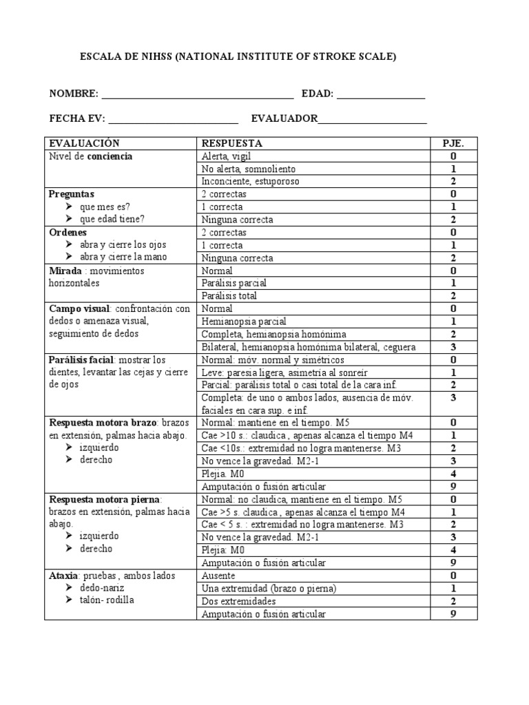 NIHSS | PDF | Afasia | Desórdenes neurológicos