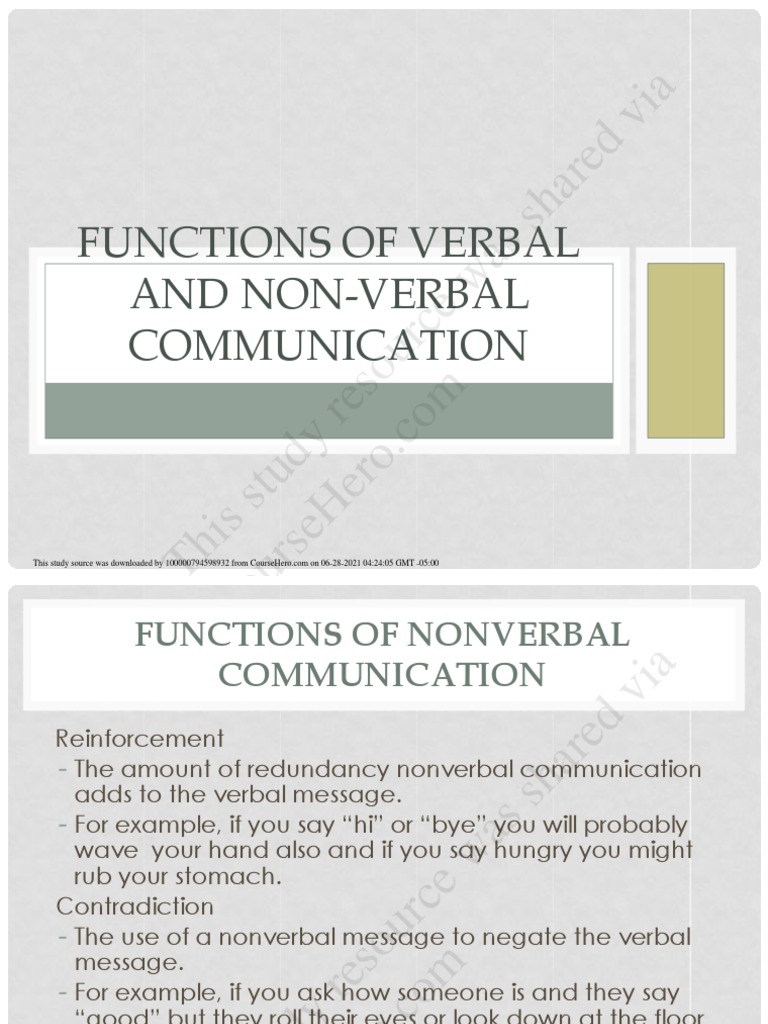 4 Functions of Verbal and Non Verbal Communication PDF | PDF ...