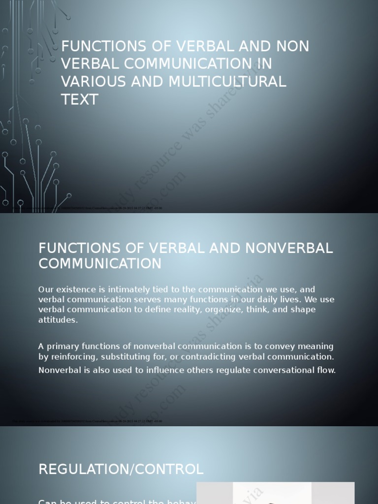 Functions of Verbal and Non Verbal Communication in Various and ...