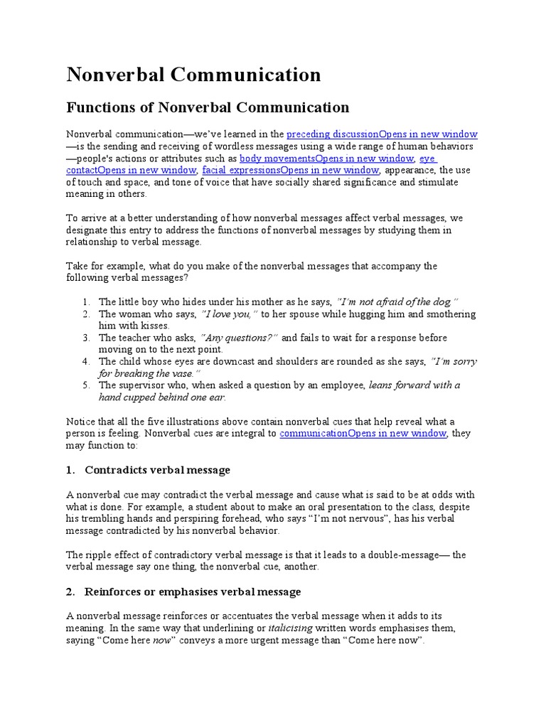 Functions of Nonverbal Communication | PDF | Nonverbal Communication ...