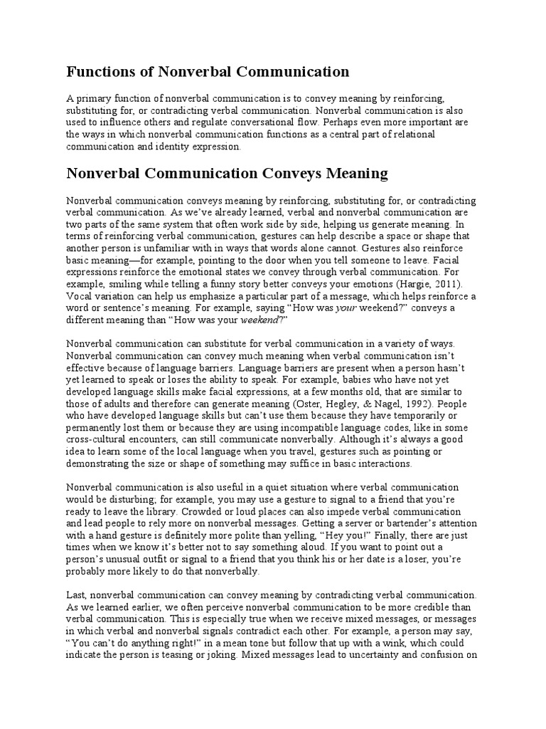 Functions of Nonverbal Communication | PDF | Nonverbal Communication | Deception