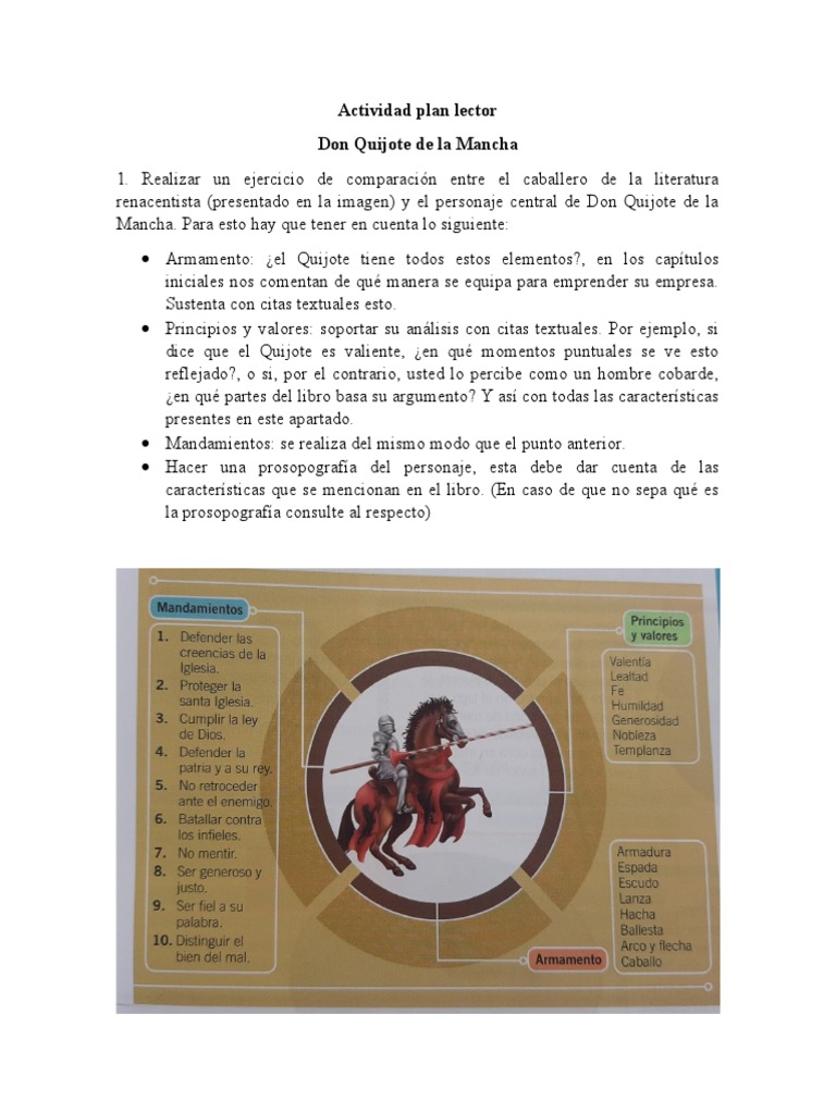 Actividad Plan Lector Don Quijote de La Mancha | PDF