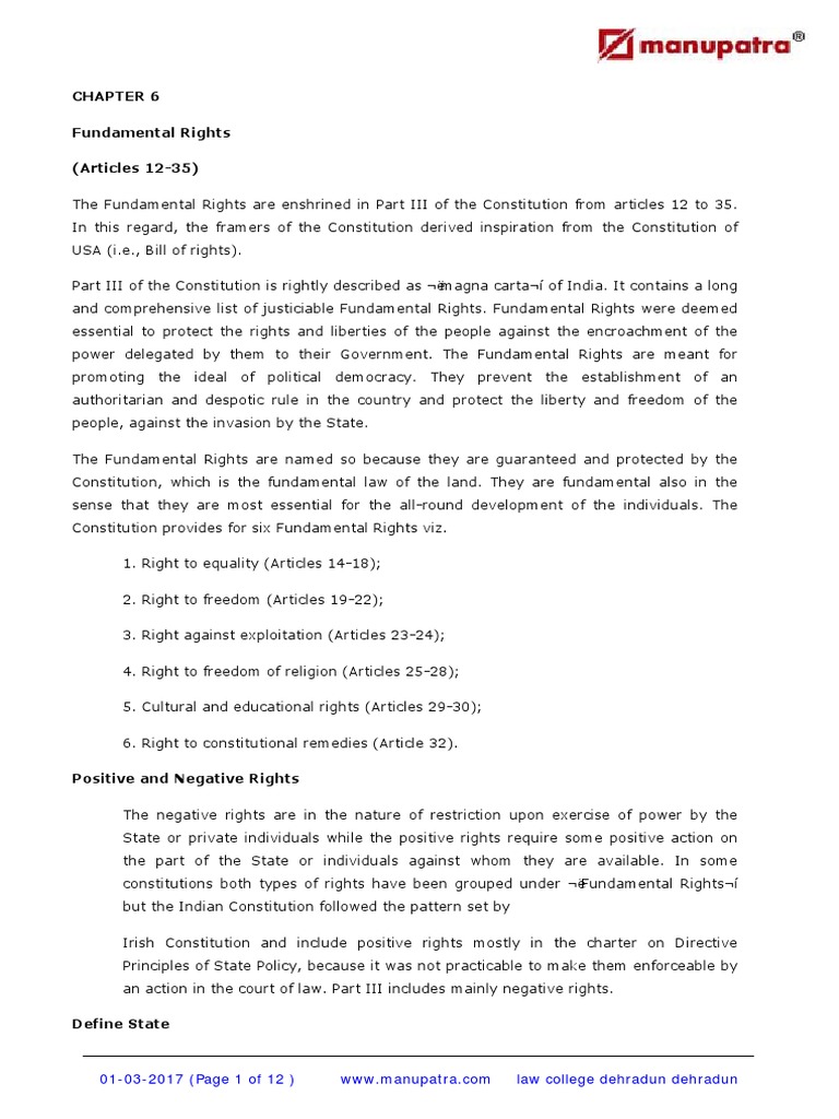Fundamental Rights (Articles 12-35) : 01-03-2017 (Page 1 of 12) Law ...