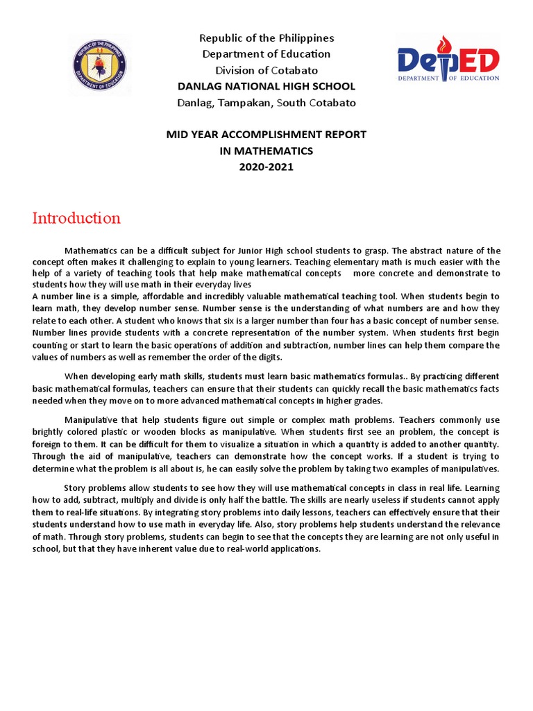 Mathematics Accomplishment Report | PDF | Teaching Mathematics | Concept