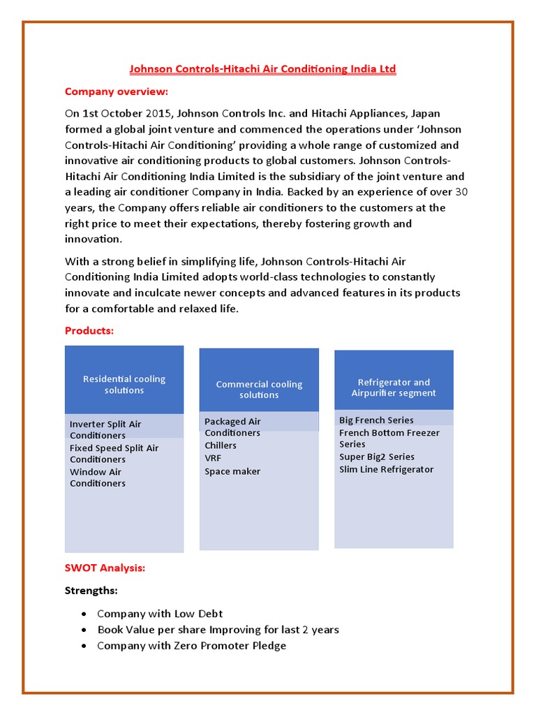 Johnson Controls - Hitachi Air Conditioning India Ltd. SWOT Analysis ...