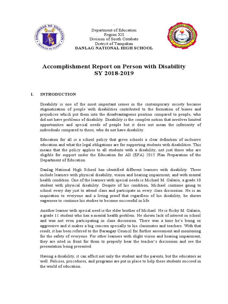 Accomplishment Report On PWD 2018 2019 | PDF | Disability | Human Nature