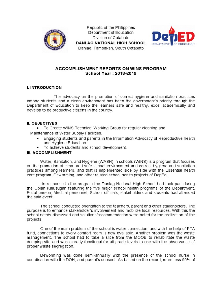 Narrative Report On Accomplishment | PDF | Wash | Hygiene