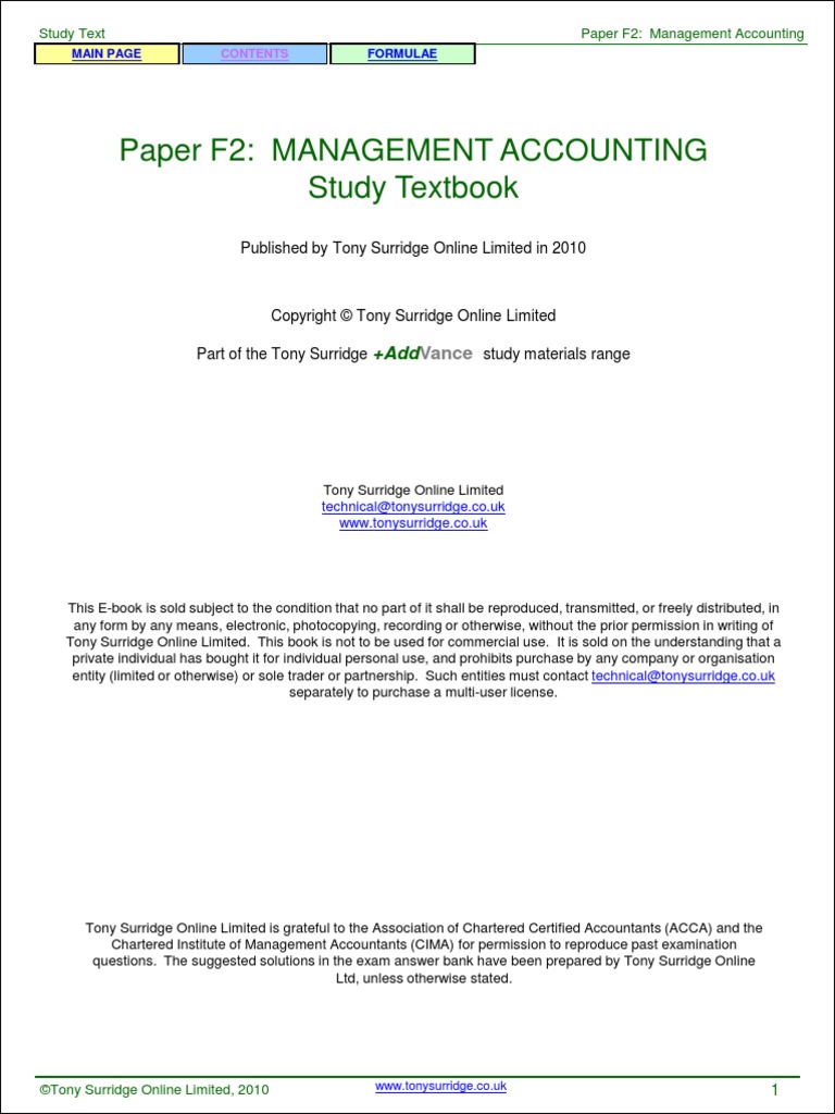 Paper F2: Management Accounting Study Textbook: Vance | PDF | Inventory | Warehouse