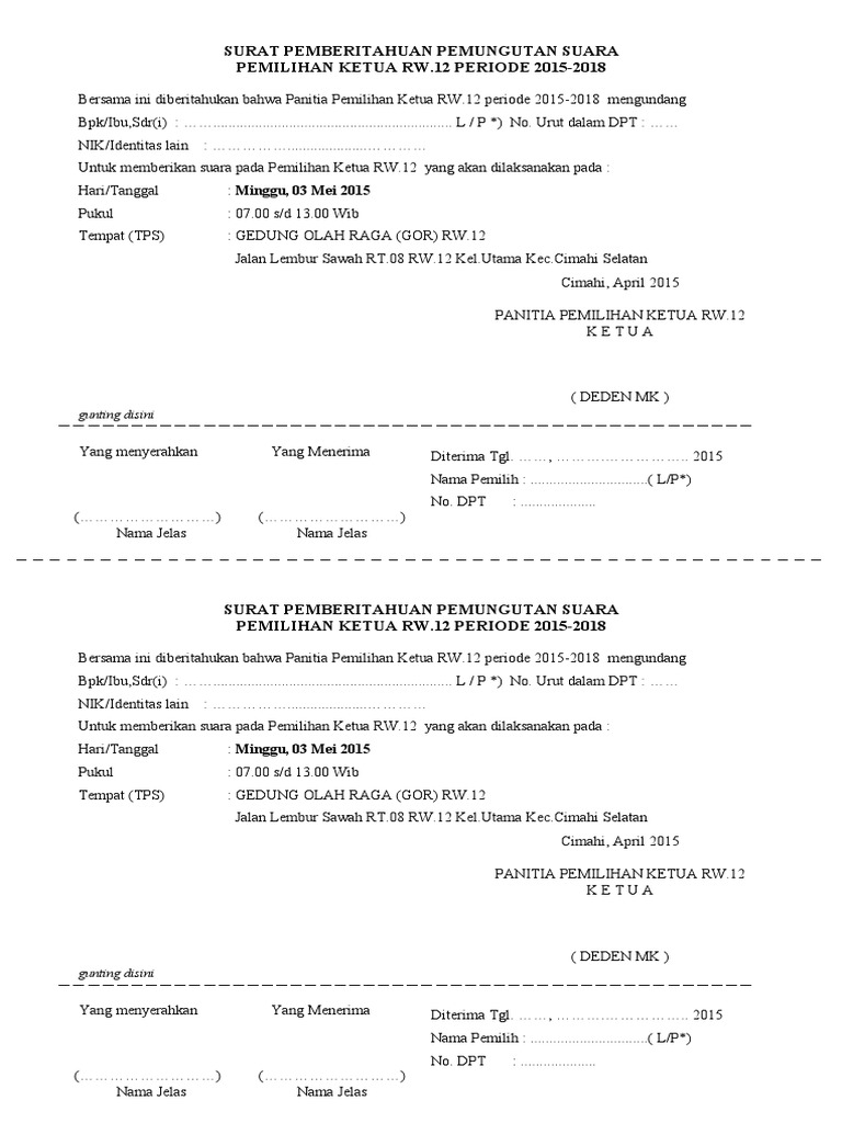 Surat Pemberitahuan Pemungutan Suara + Surat Kuasa | PDF Surat Pemberitahuan Pemungutan Suara + Surat Kuasa | PDF