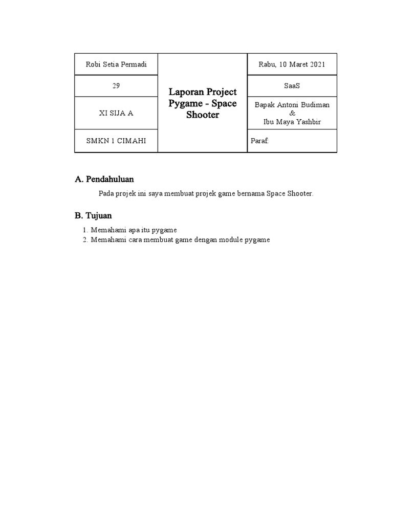 Robi Setia Permadi - Laporan Project Pygame - Space Shooter | PDF