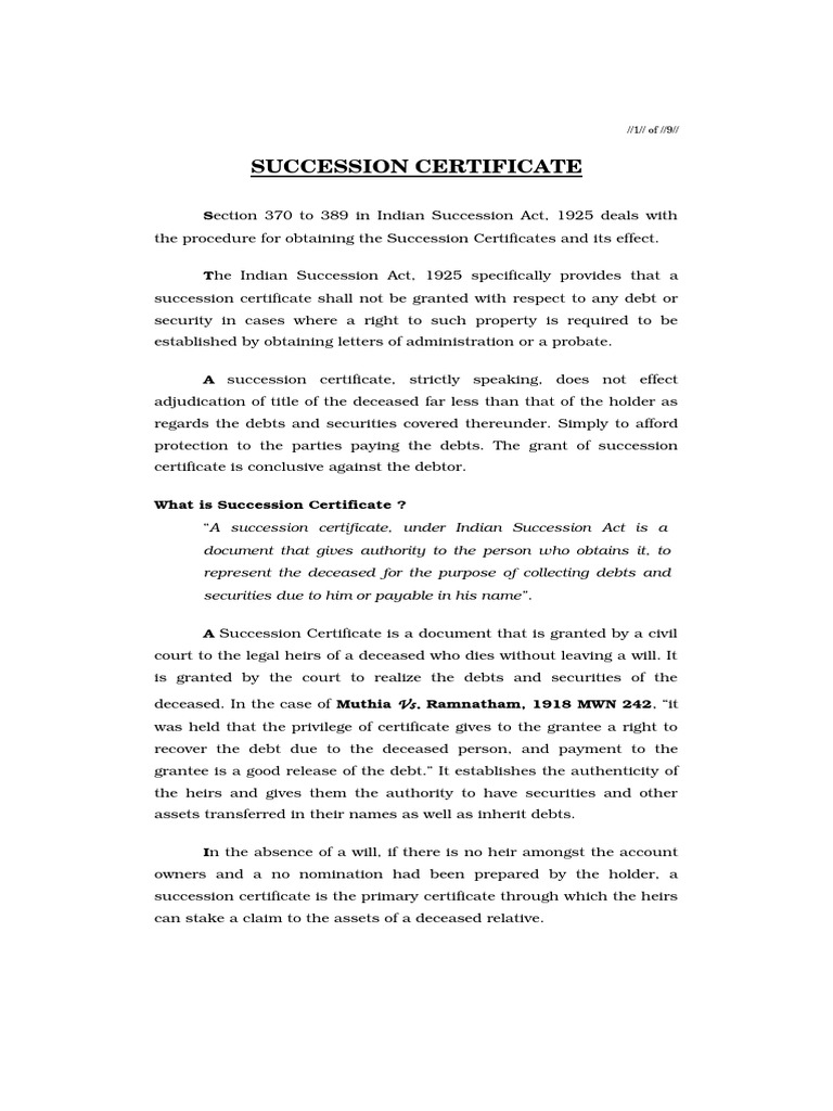 Succession Certificate Paper | PDF | Probate | Common Law